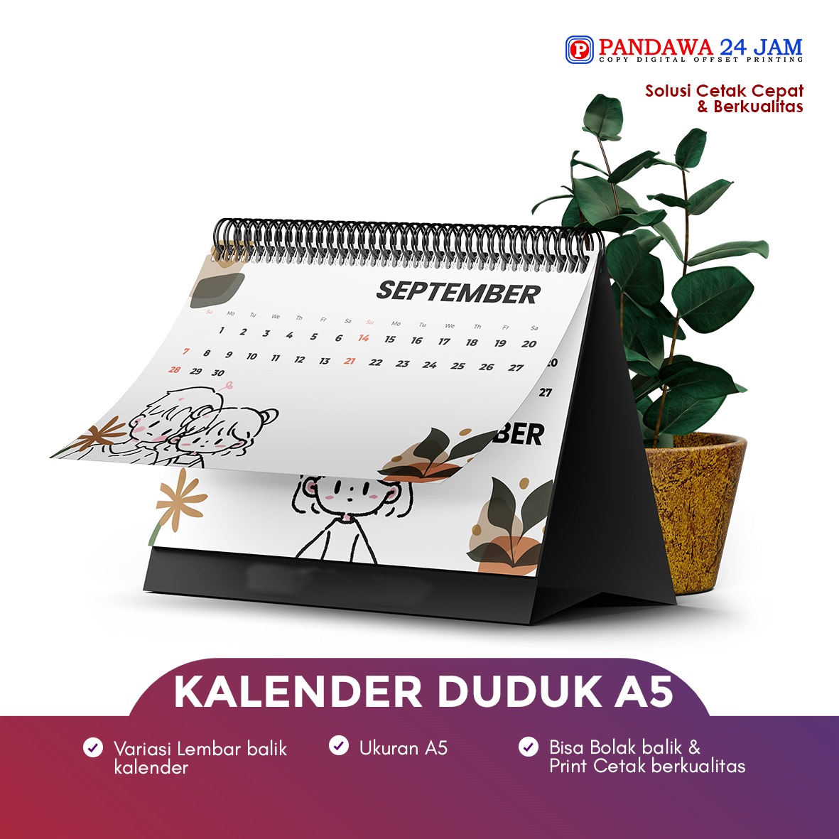 Kalender Duduk A5 Art Carton 7 lembar - Pandawa Percetakan 24 Jam